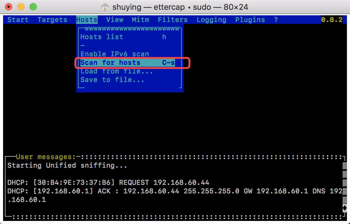 choose Hosts->Scan for hosts ,press the Enter key, the program crashes ...