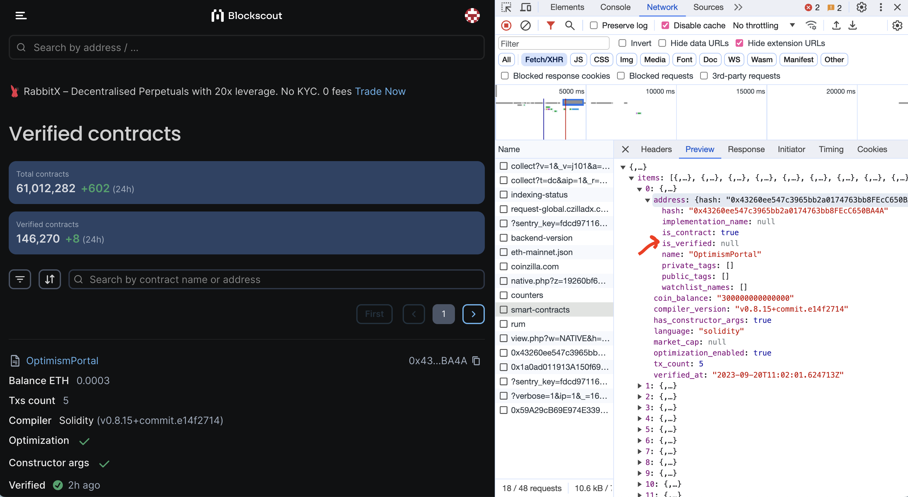 Flag `isverified` Is `null` For All Contracts In Response Of `apiv2 