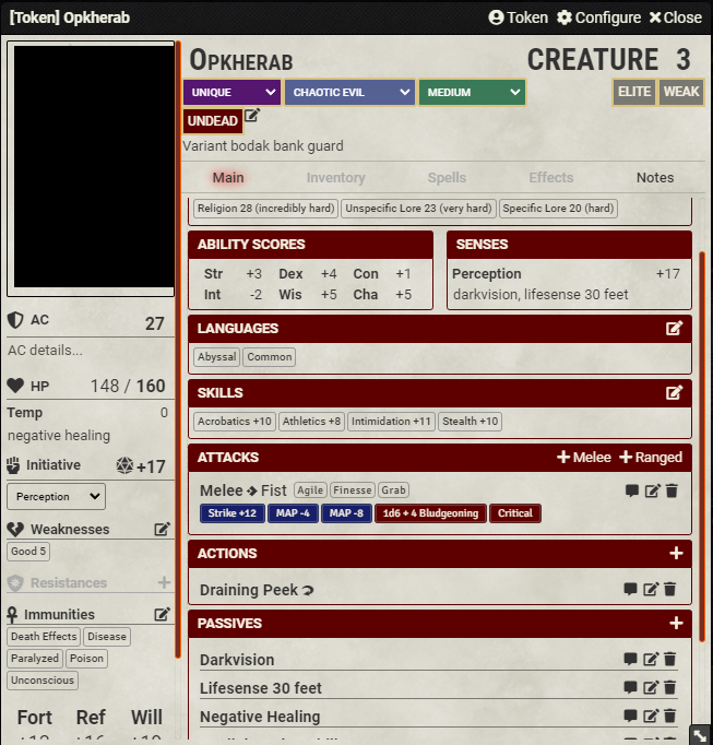 Correct Opkherab's statblock to appropriate level/stats · Issue #4041 ...