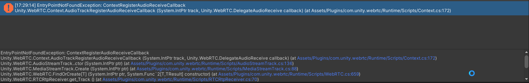 [BUG] Entry Point Not Found Exception · Issue #502 · Unity-Technologies/com.unity.webrtc · GitHub