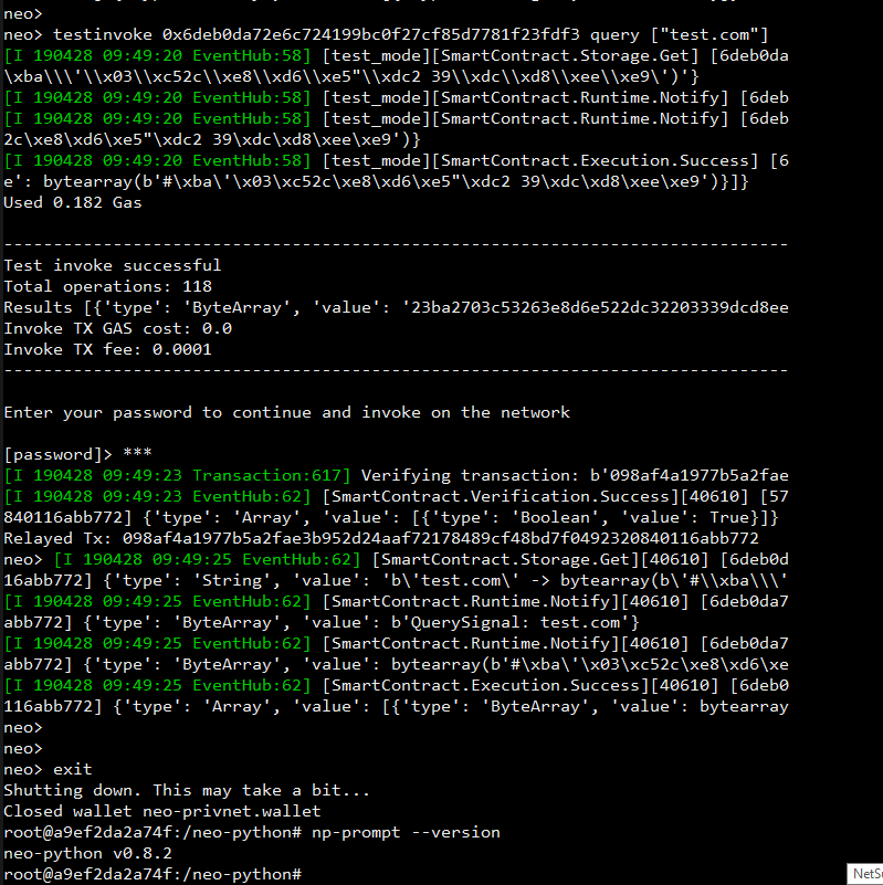 Exception when trying to run the TestInvokeContract from python code ...