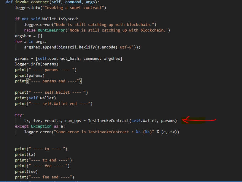 Exception when trying to run the TestInvokeContract from python code ...