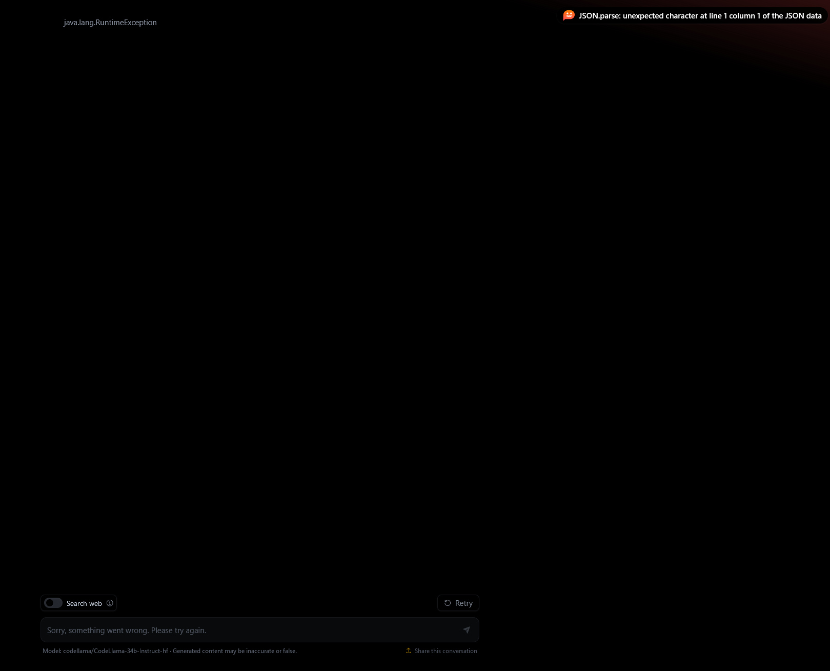 java.lang.RuntimeException crashes the chat · Issue #543 · huggingface/chat-ui · GitHub