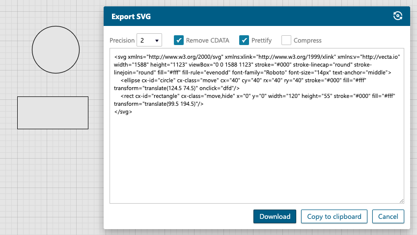 How to see in Vecta.IO the actual HTML code to copy over ? And also the ...