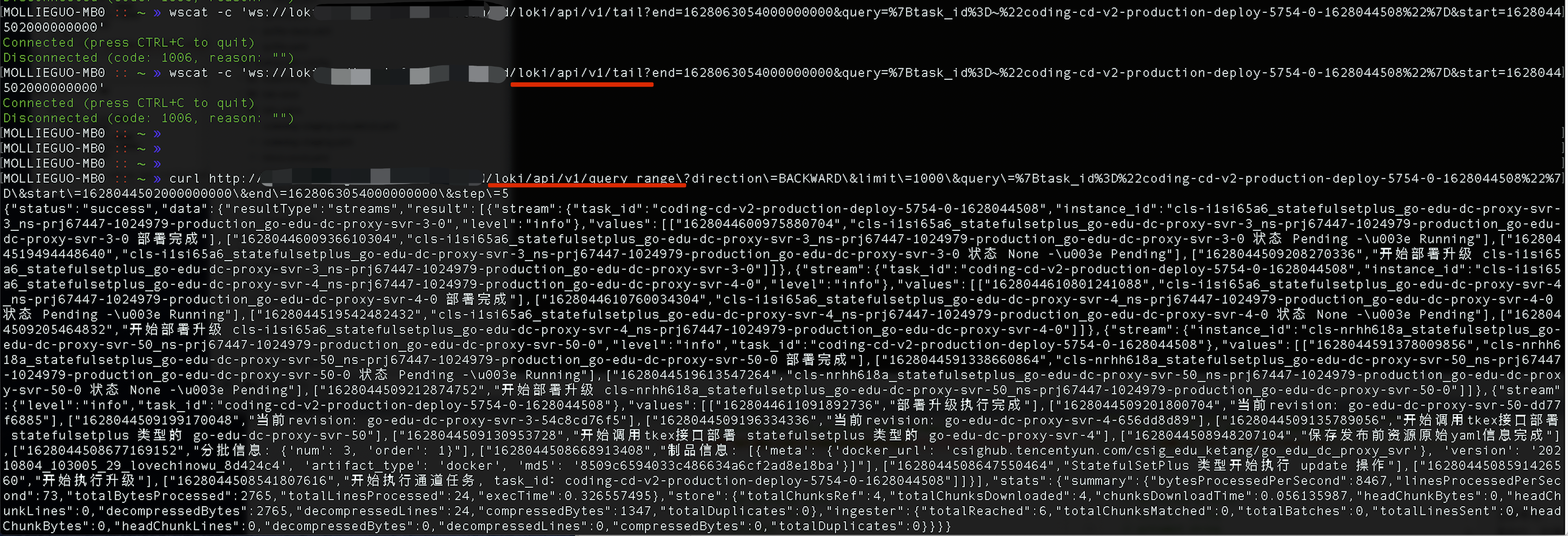 Query log exception when using /loki/api/v1/tail interface , "error querying storage" "context ...