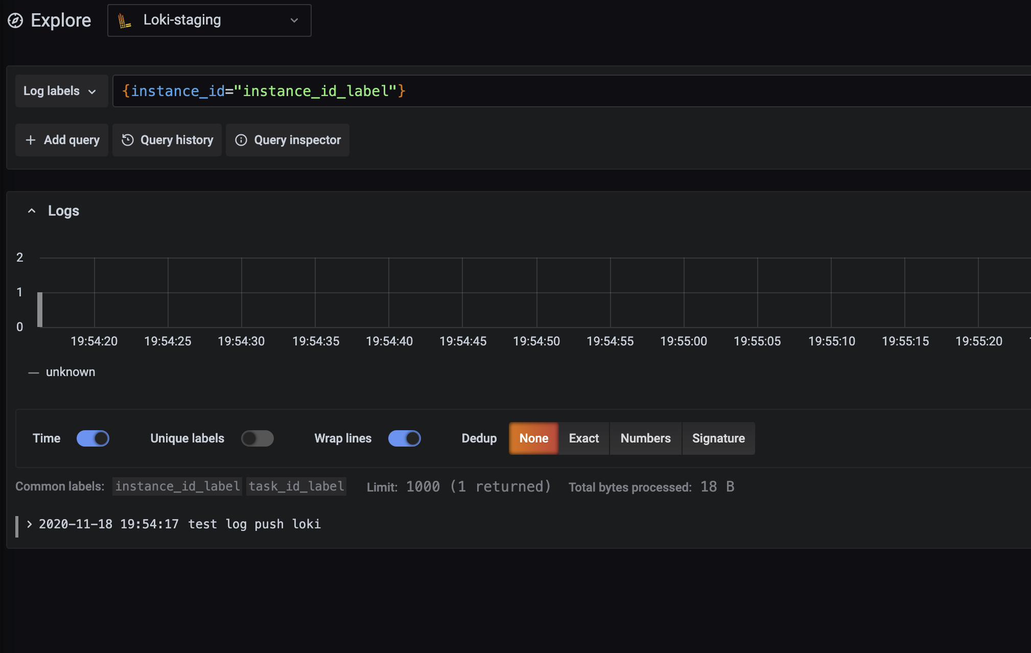 Call Loki's /loki/api/v1/push interface to push multiple logs, when querying, always display ...
