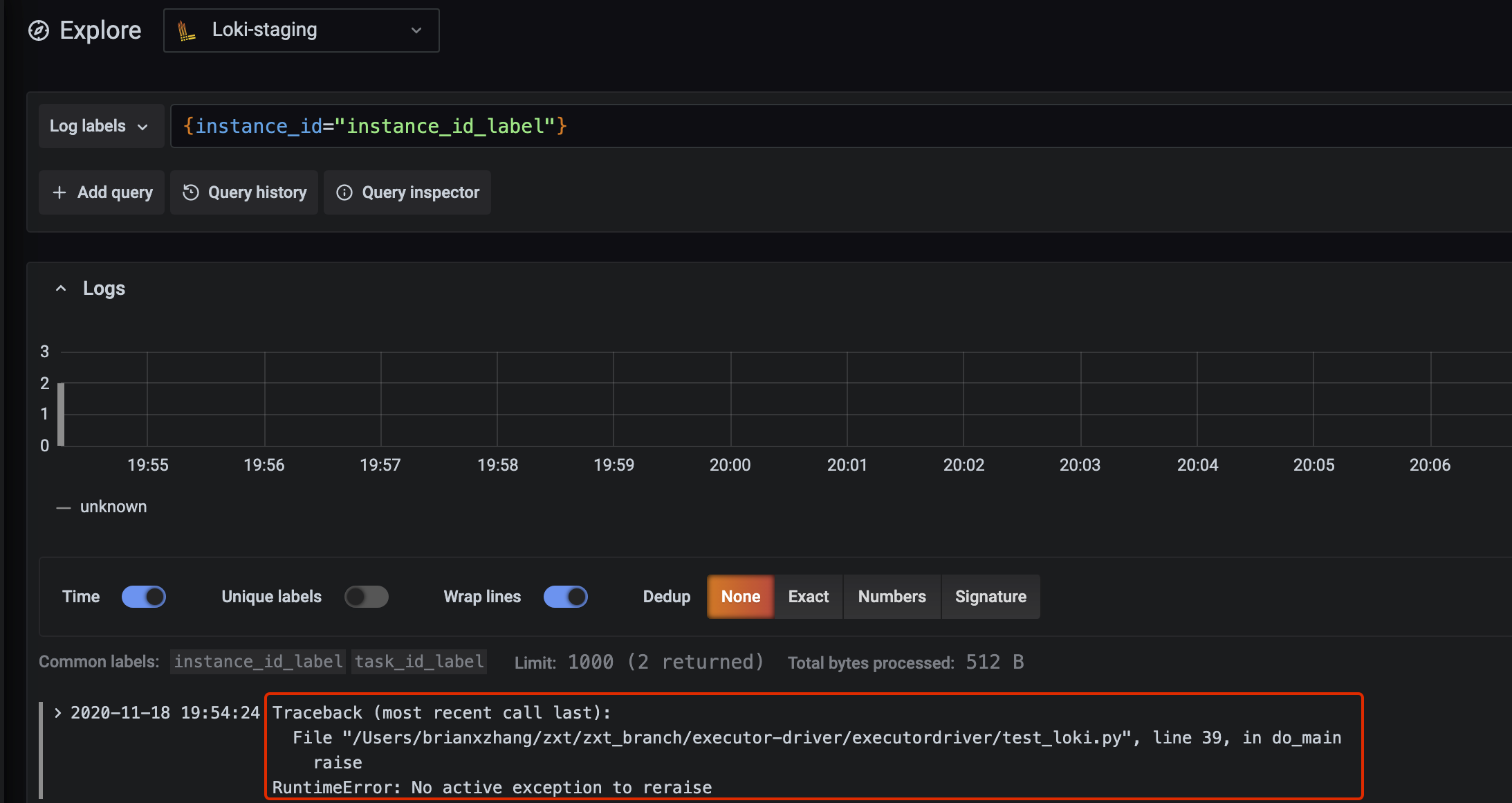 Call Loki's /loki/api/v1/push interface to push multiple logs, when querying, always display ...