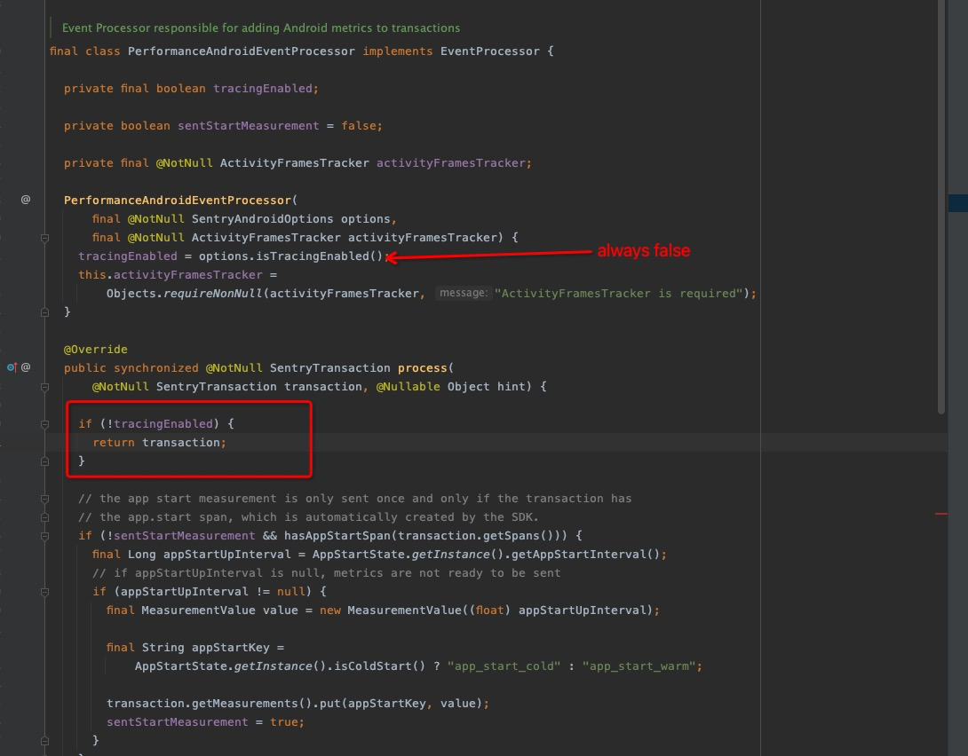 PerformanceAndroidEventProcessor does not work when set traces sample rate in ...