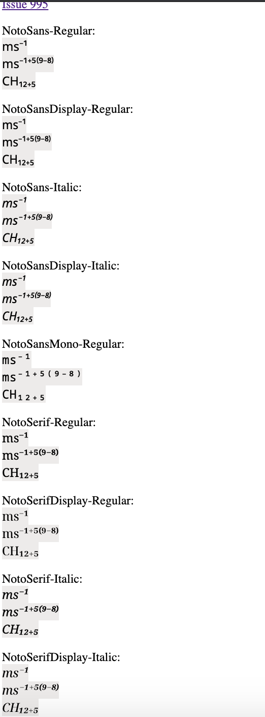 U+2070 – U+209C: Noto Sans, Noto Serif: Vertical Alignment of Some ...