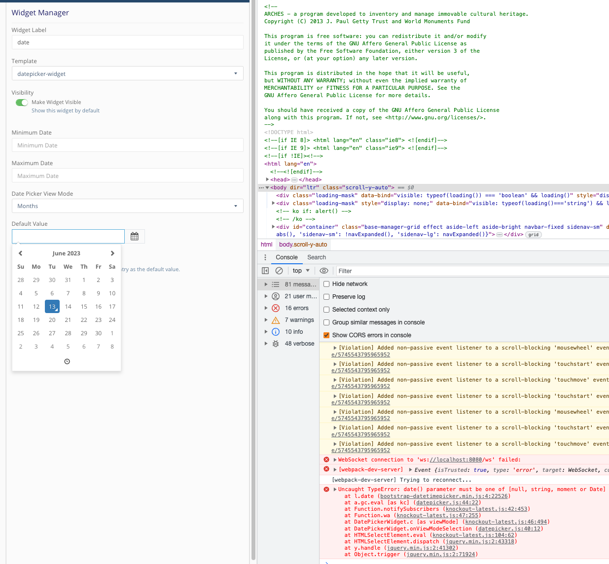 Date widget config does not respect `Date Picker View Mode` unless min ...