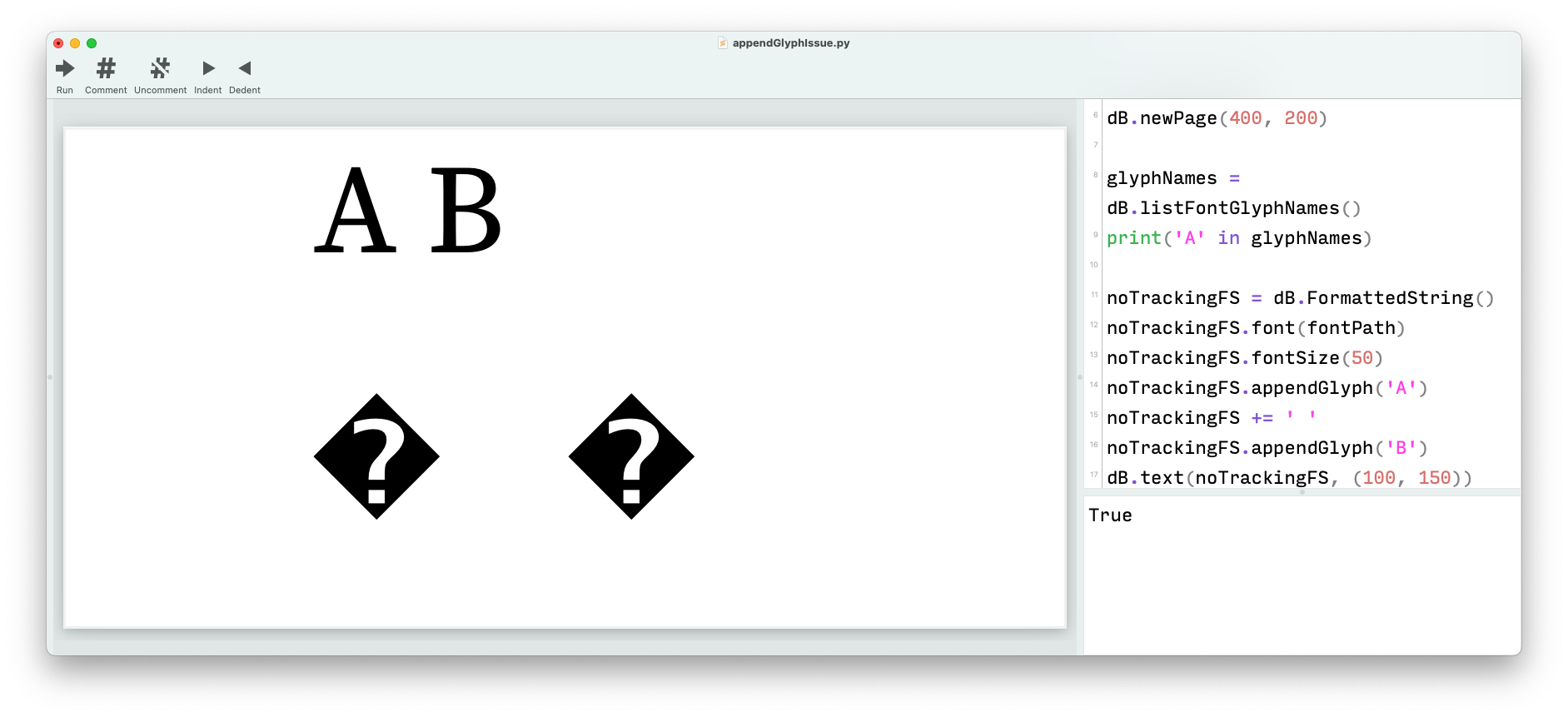 applying tracking on FormattedString breaks appendGlyph() · Issue #427 · typemytype/drawbot · GitHub