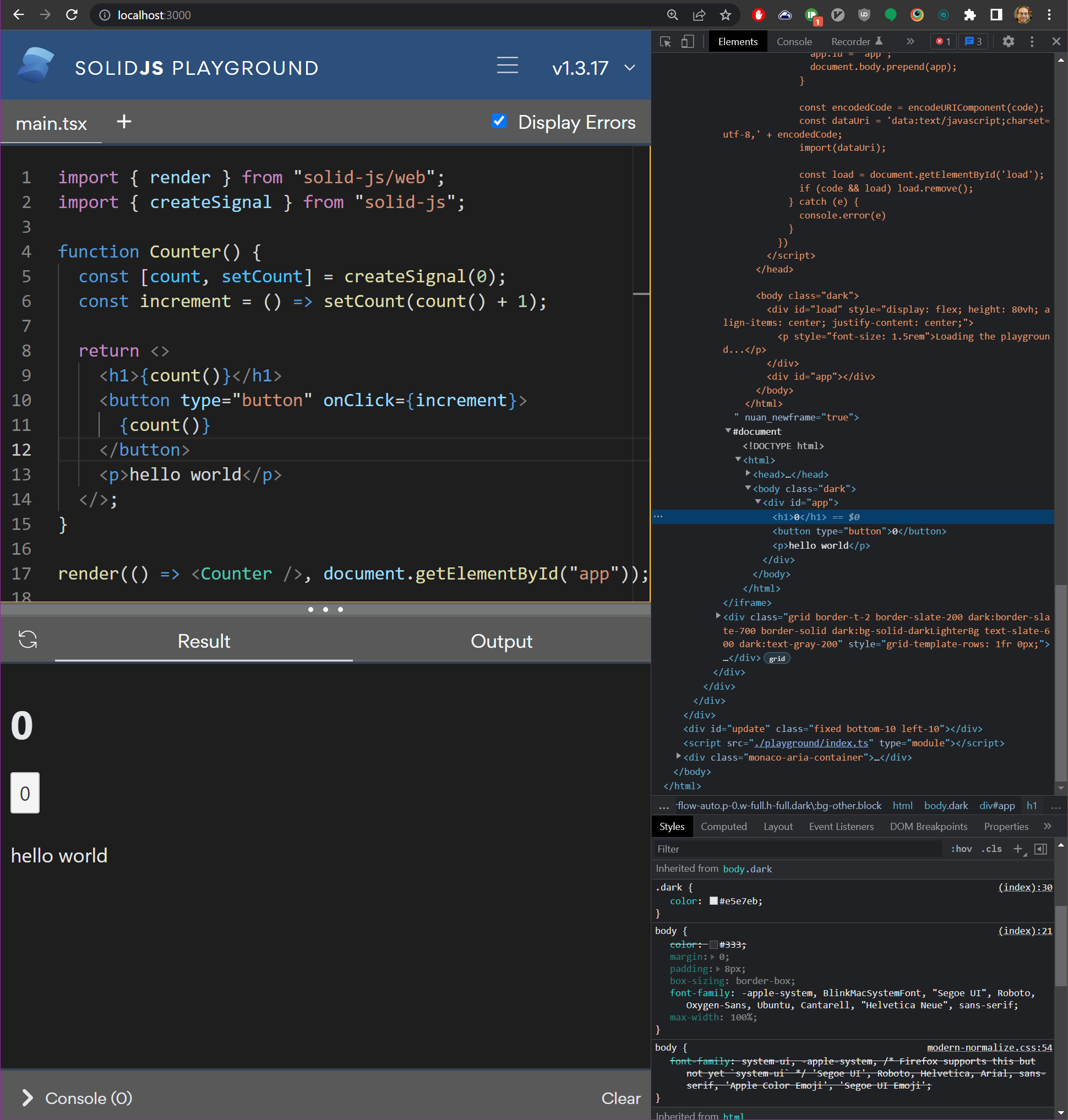 Dark mode should apply to the Result too · Issue #55 · solidjs/solid-playground · GitHub