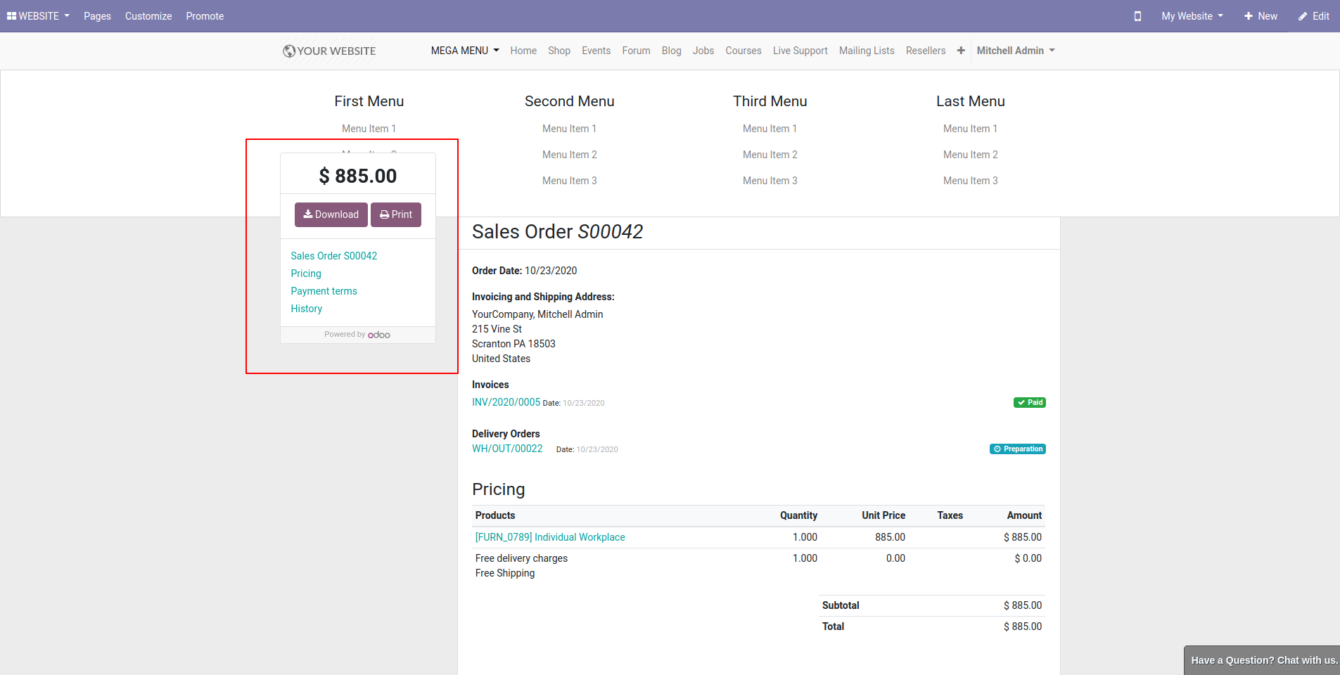 [13 0] Website Portal Sale Order Sidebar Overlapping On Mega Menu · Issue 60666 · Odoo Odoo