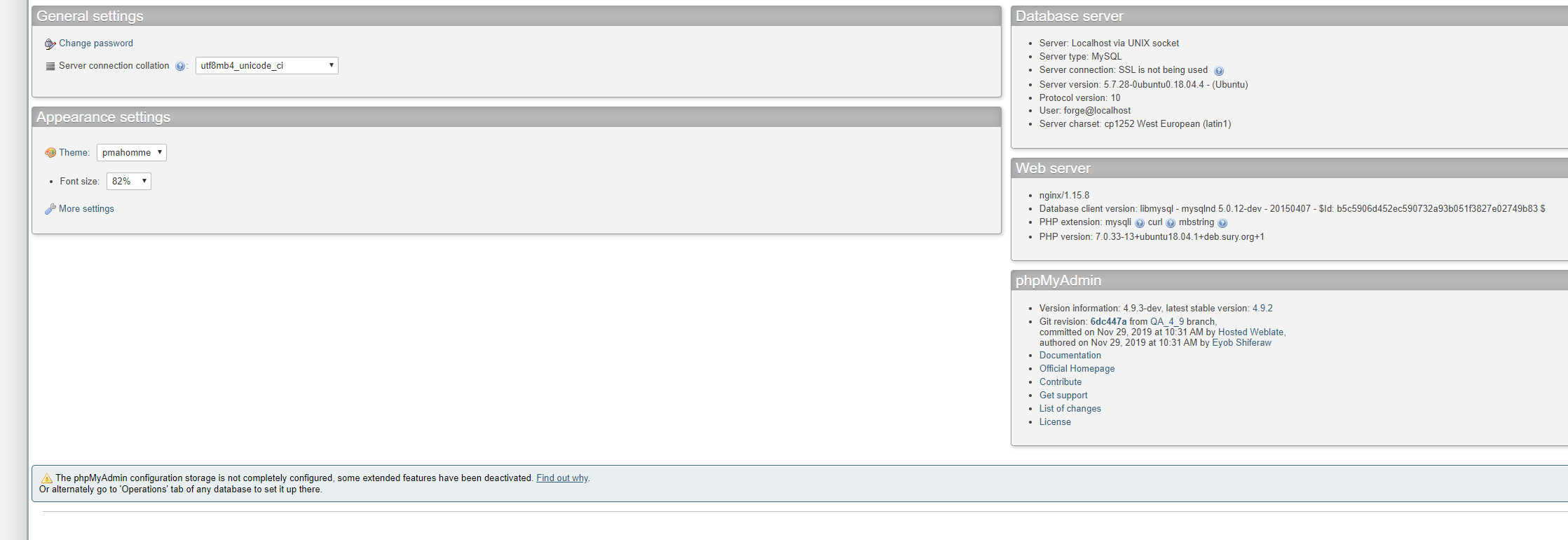 Option to dismiss phpMyAdmin configuration storage warning · Issue ...
