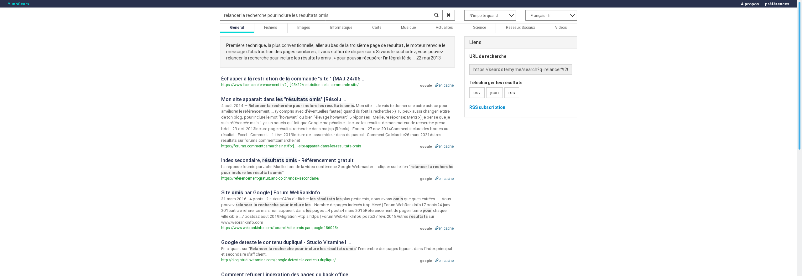 After clicking on "reload the search to include omitted results" launch a search of the said ...