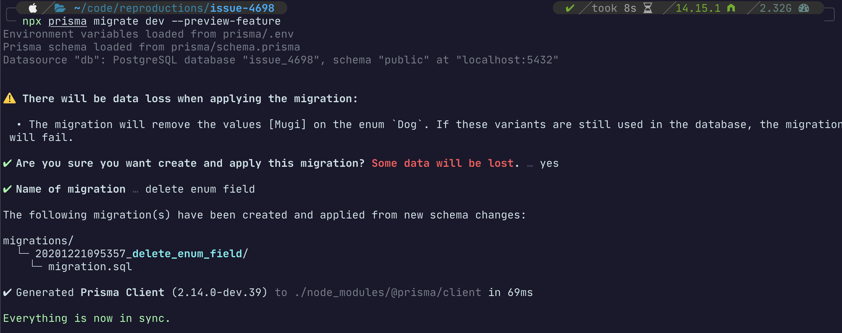 Can't Delete field from Enum · Issue #4698 · prisma/prisma · GitHub