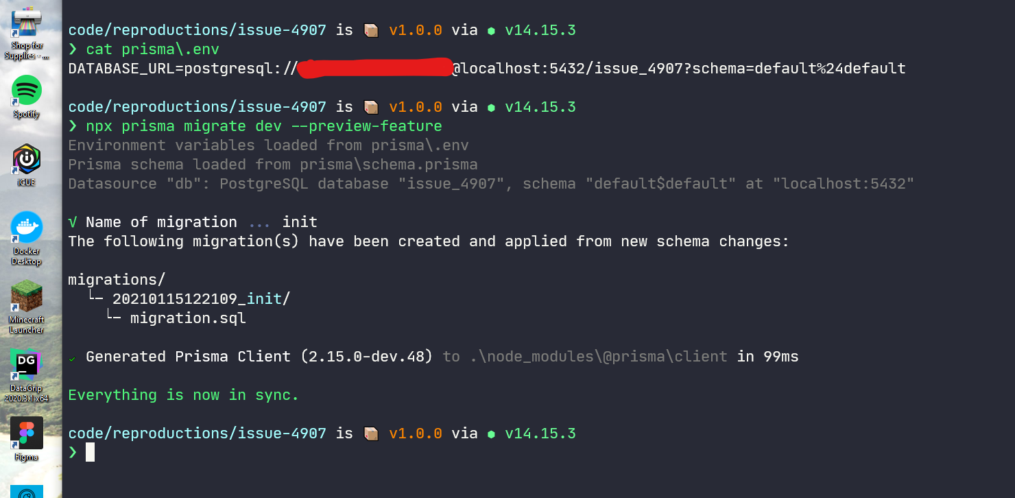Backslash handling of prisma migrate validation inconsistent with prisma validate · Issue #4907 ...