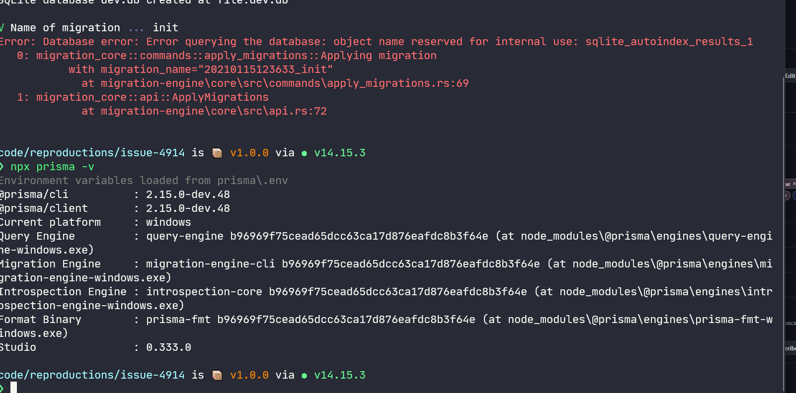 Reserved index names in SQLite cannot be migrated · Issue #4914 · prisma/prisma · GitHub