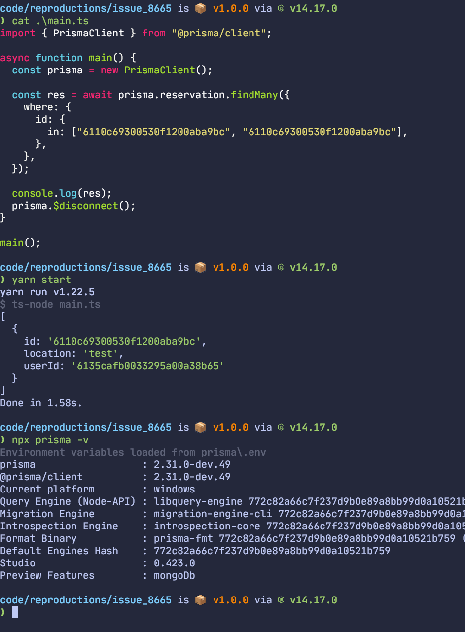 Prisma Mongodb Connector Findmany Query Failing When Find By Ids · Issue 8665 · Prismaprisma 3427