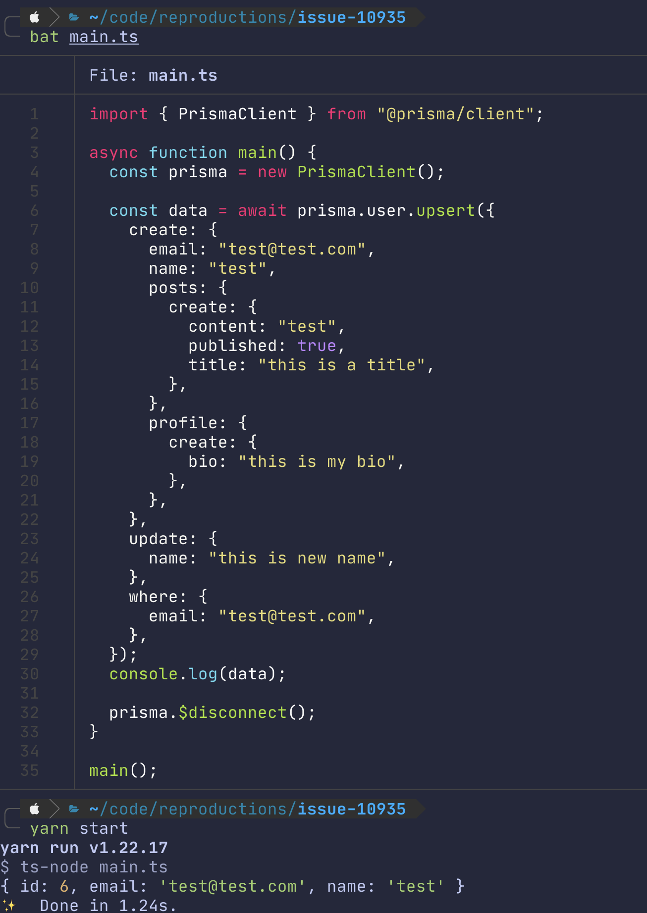 Prisma Client upsert returns count instead of data · Issue #10935 ...
