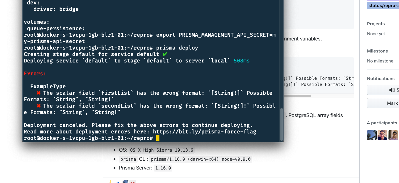 Migrations set to false results in Array field errors · Issue #3095 · prisma/prisma1 · GitHub