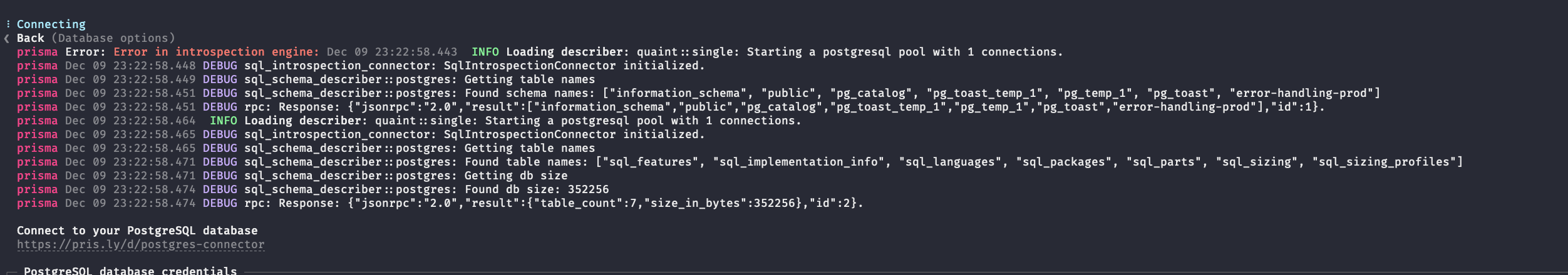 Introspection panic on a non empty database · Issue #1092 · prisma/prisma · GitHub