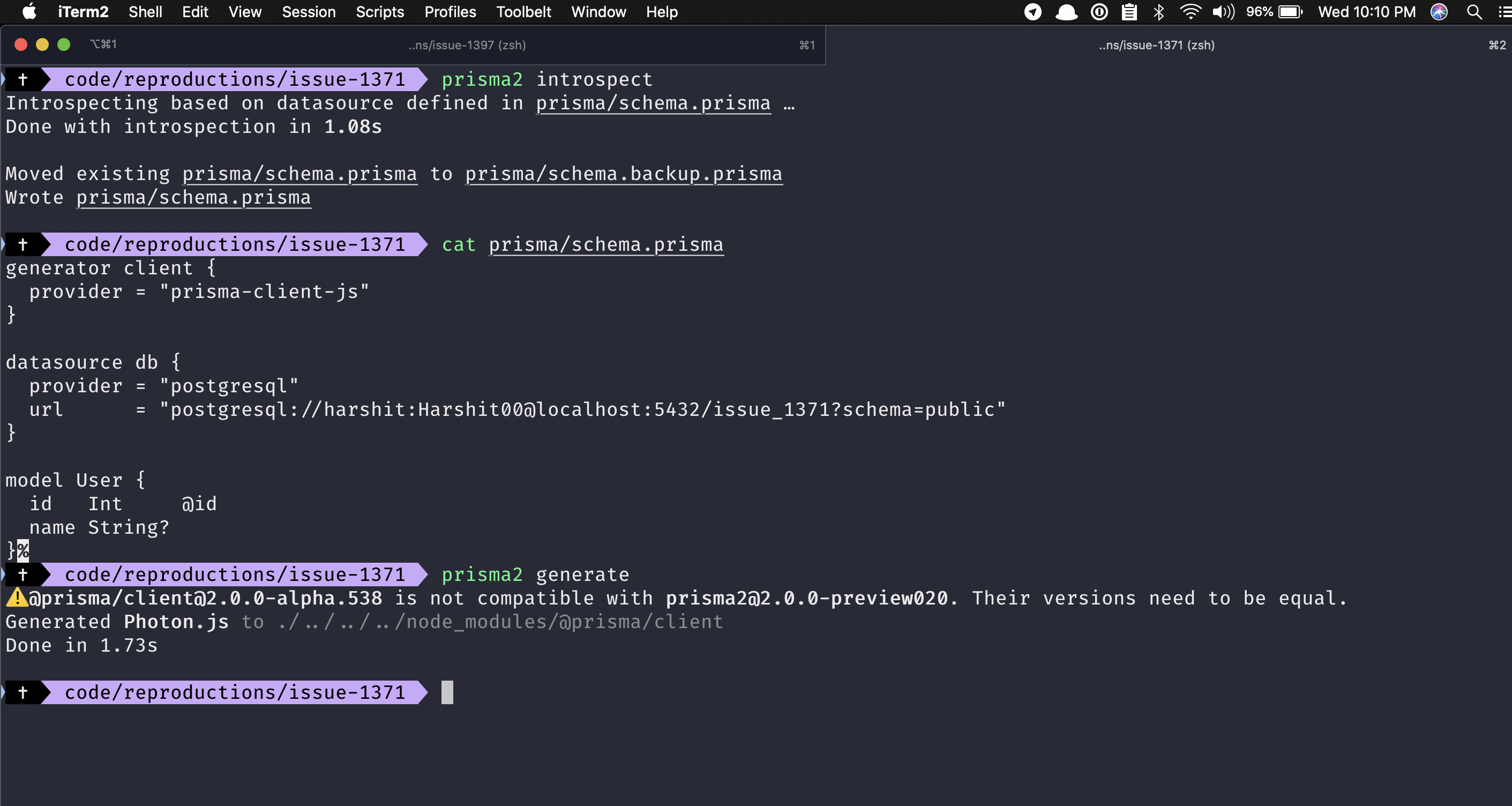 `generate` without first installing `@prisma/client` leads to strangeness, also mentions ...
