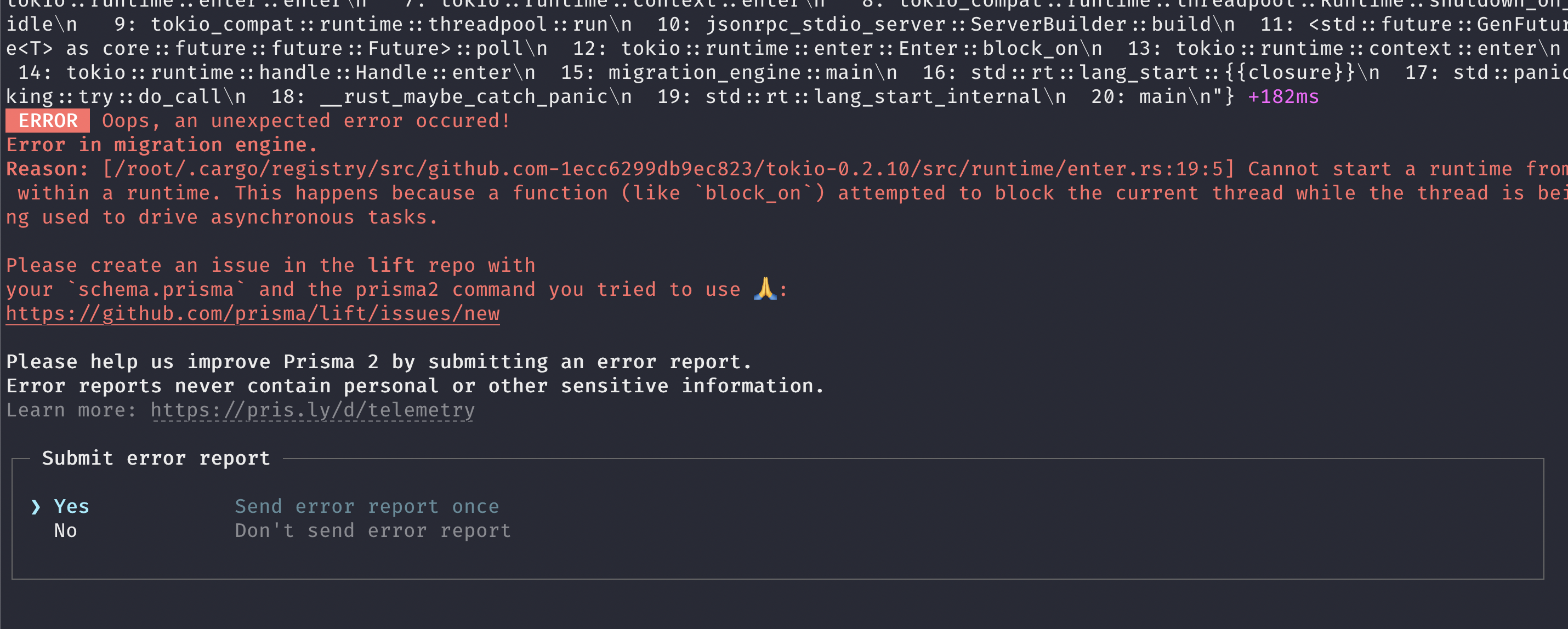 Error in migration engine - Cannot start a runtime from within a runtime. · Issue #1419 · prisma ...