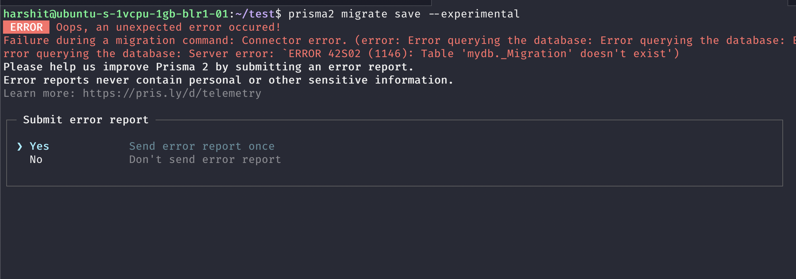 Prisma2 Migrate Up Causes Error · Issue 343 · Prisma Migrate · Github