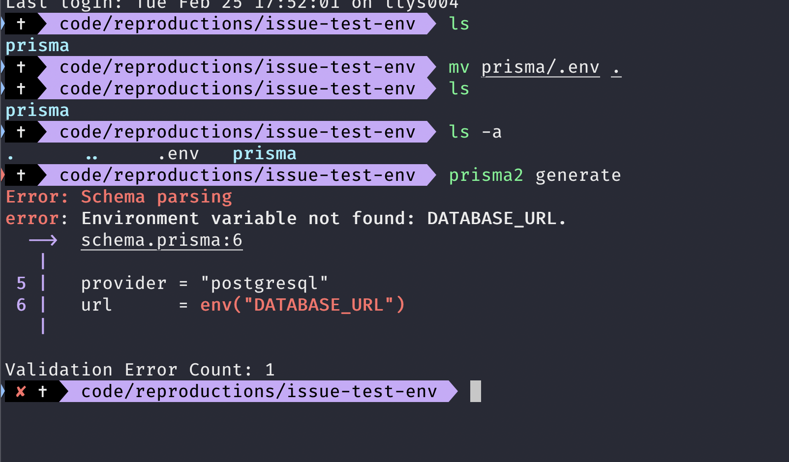 Only support `.env` file next to `schema.prisma` · Issue #1519 · prisma/prisma · GitHub