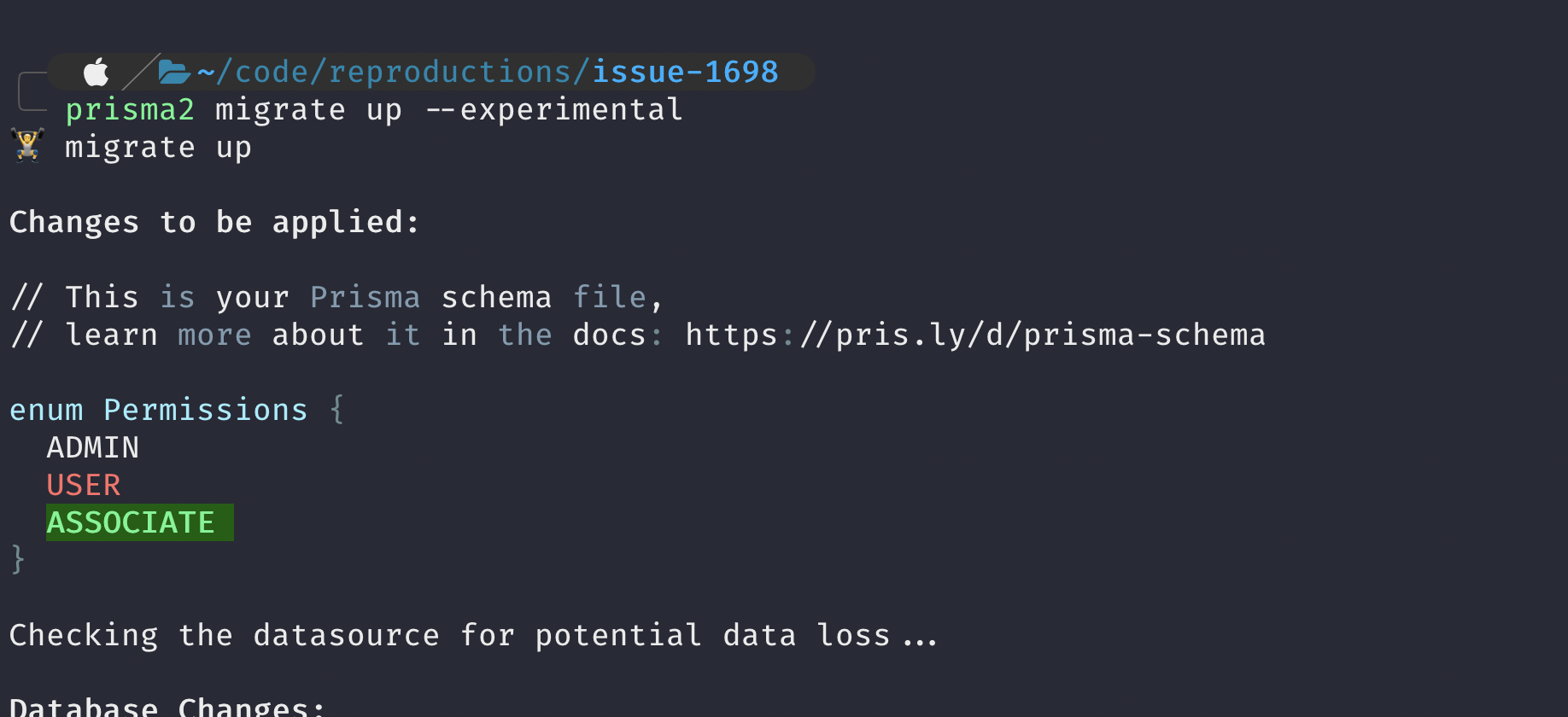 `prisma migrate save` output is formatted strangely · Issue #353 · prisma/migrate · GitHub