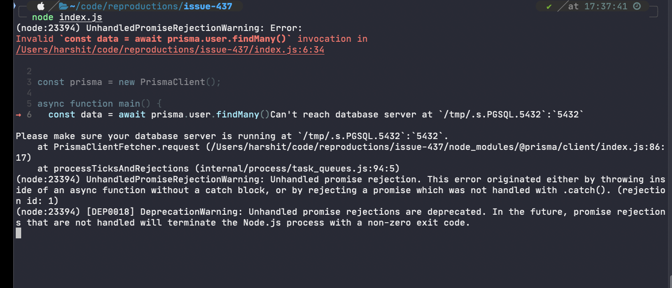 Unix Socket Connects Fail For Postgres · Issue #437 · prisma/prisma-client-js · GitHub