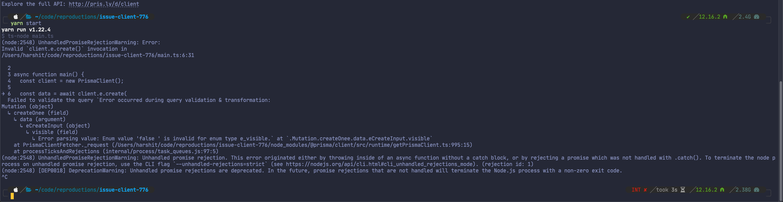 Enum value 'false' breaks Prisma client create · Issue #776 · prisma/prisma-client-js · GitHub