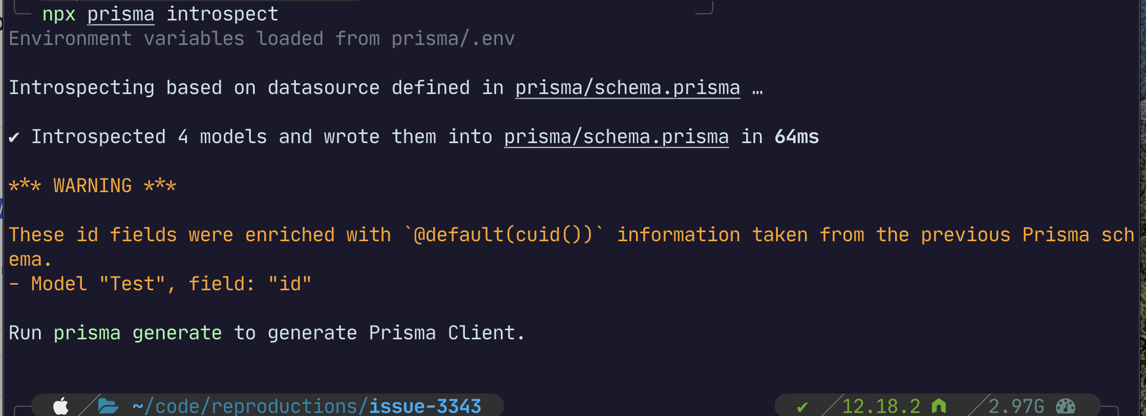 Re-Introspection does not output list of fields that `cuid()` was applied to · Issue #3343 ...