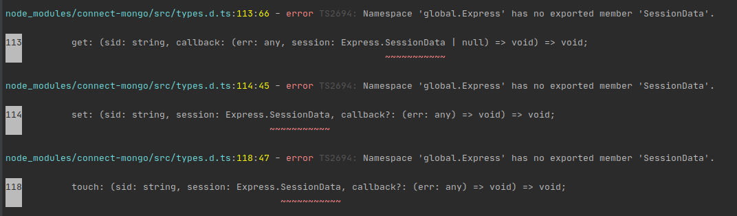 TypeScript | Namespace 'global.Express' has no exported member 'SessionData' · Issue #373 ...