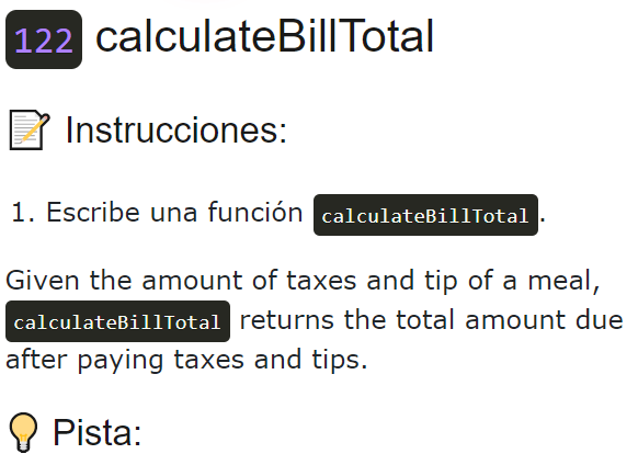 Exercise 122 (calculateBillTotal) · Issue #475 · learnpack/learnpack · GitHub