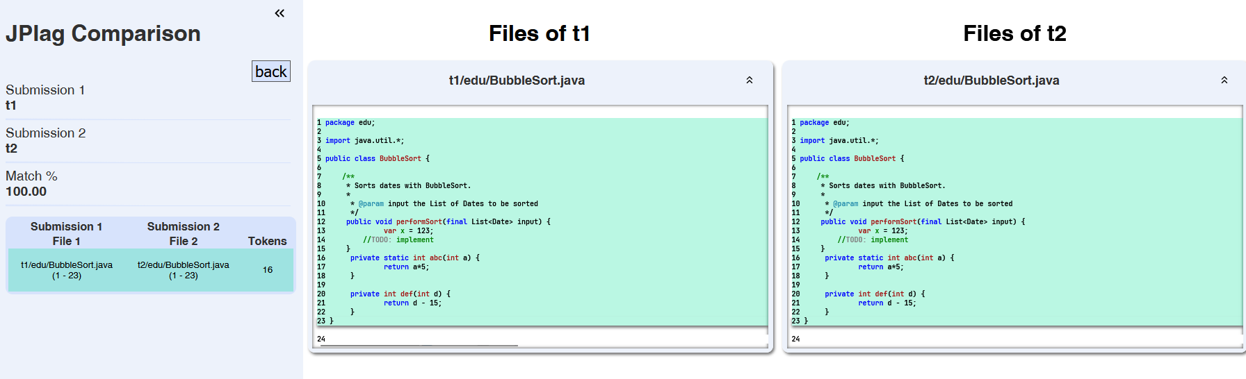 `Plagiarism detection`: Plagiarism check shows 69% similarity for exactly same submissions ...