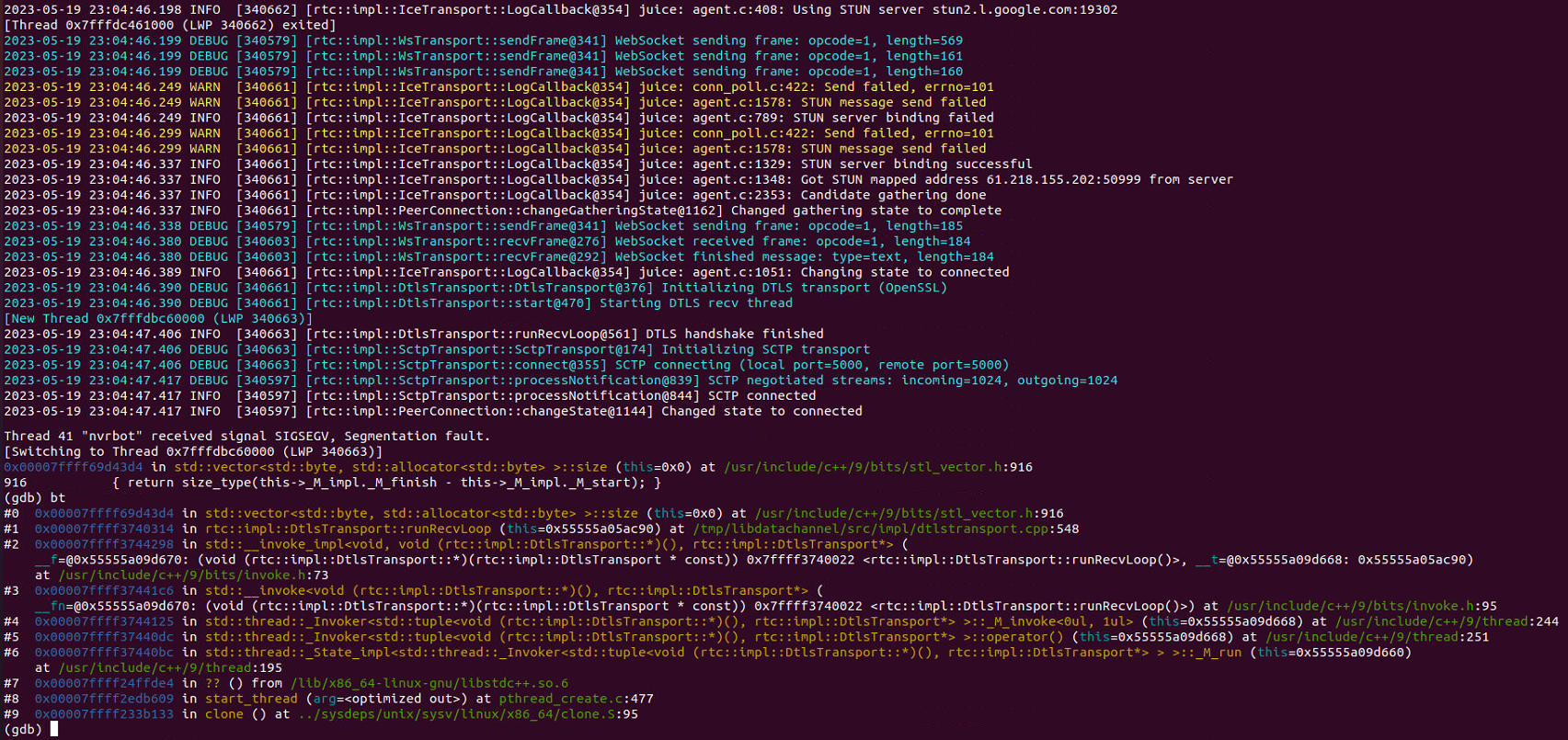 Application crashes while transferring data through DataChannel · Issue ...