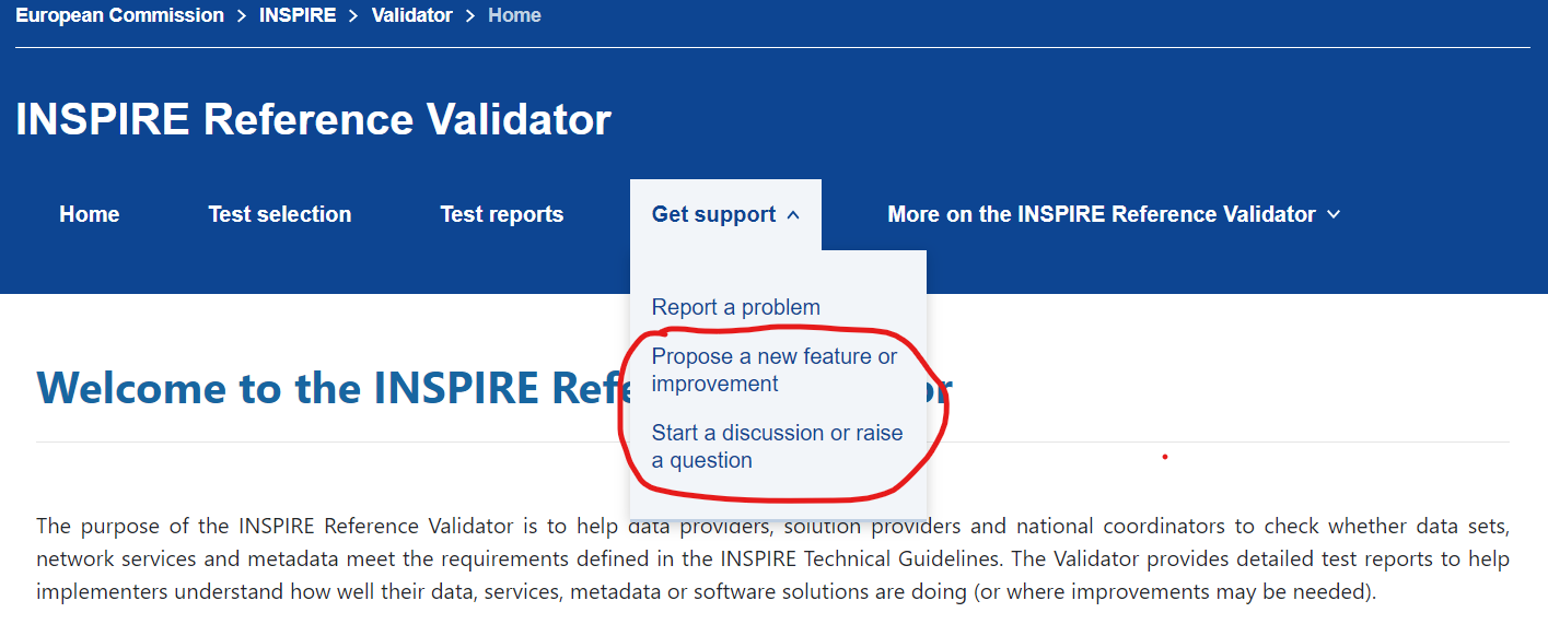 Quick links in the "Get support" menu need to be changed · Issue #23 · inspire-eu-validation ...