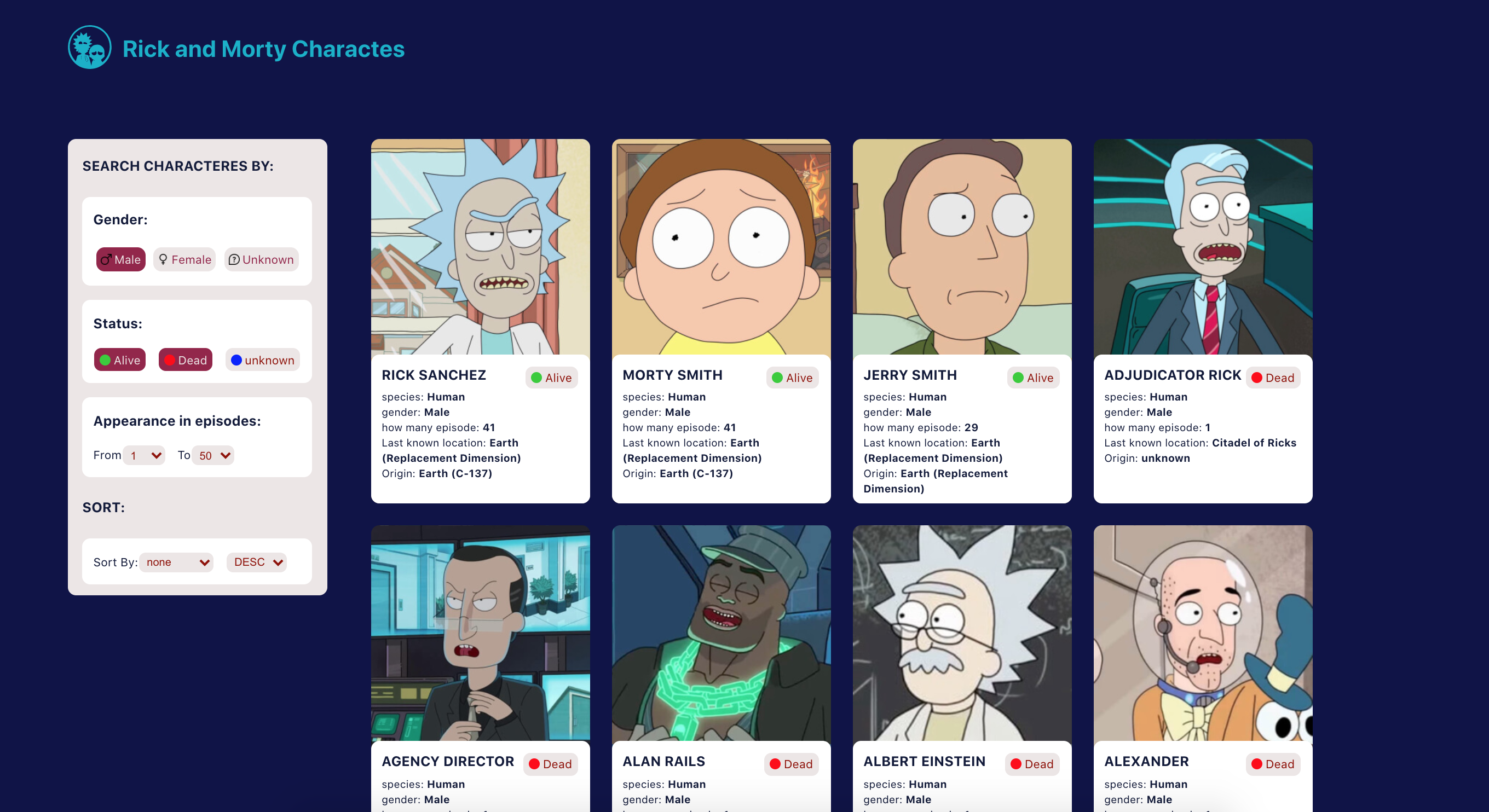 GitHub - MoSmie/Character-Search-RickAndMorty-React: Web application to filter and sort ...