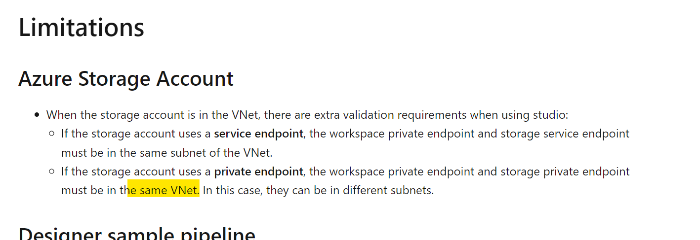 it does not require aml and storage in same vnet if using python SDK to access data. · Issue ...