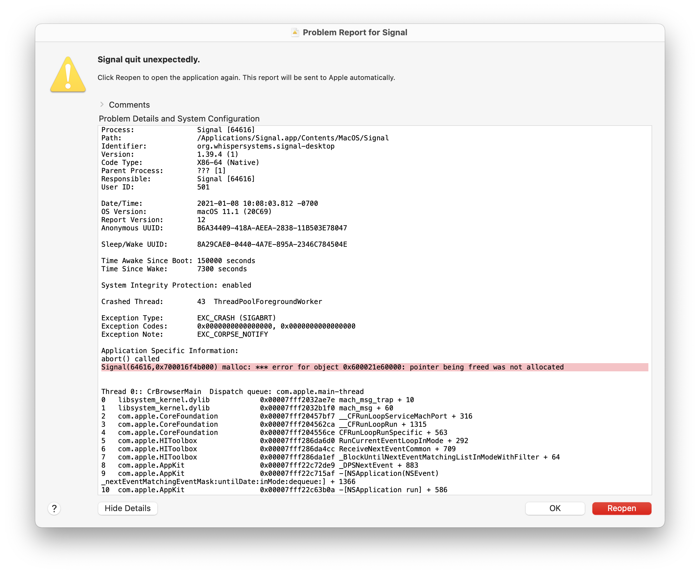 Signal Quit Unexpectedly · Issue 4755 · Signalapp Signal Desktop · Github