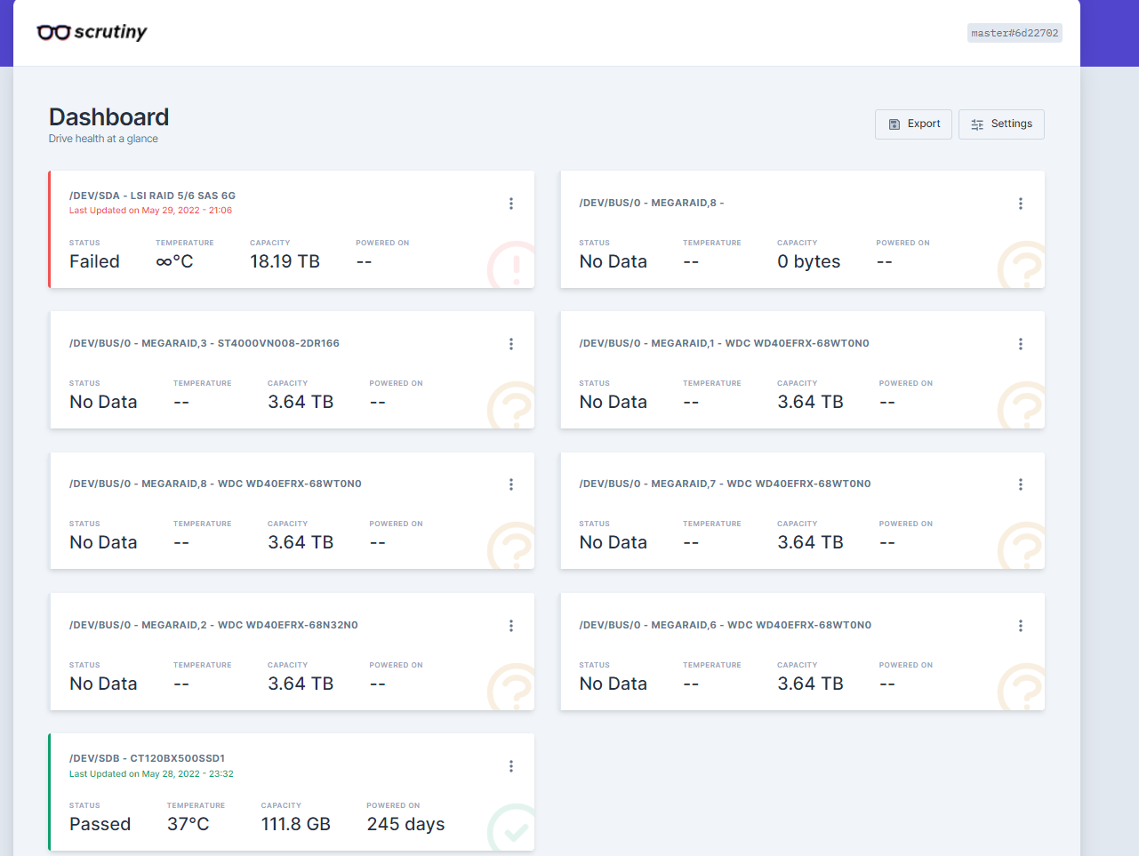 [BUG] No Data for LSI MegaRaid /dev/bus/0 · Issue #267 · AnalogJ/scrutiny · GitHub