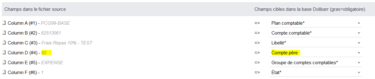 Bug: Dolibarr code expects rowid and not a parent account number when importing data into plan ...