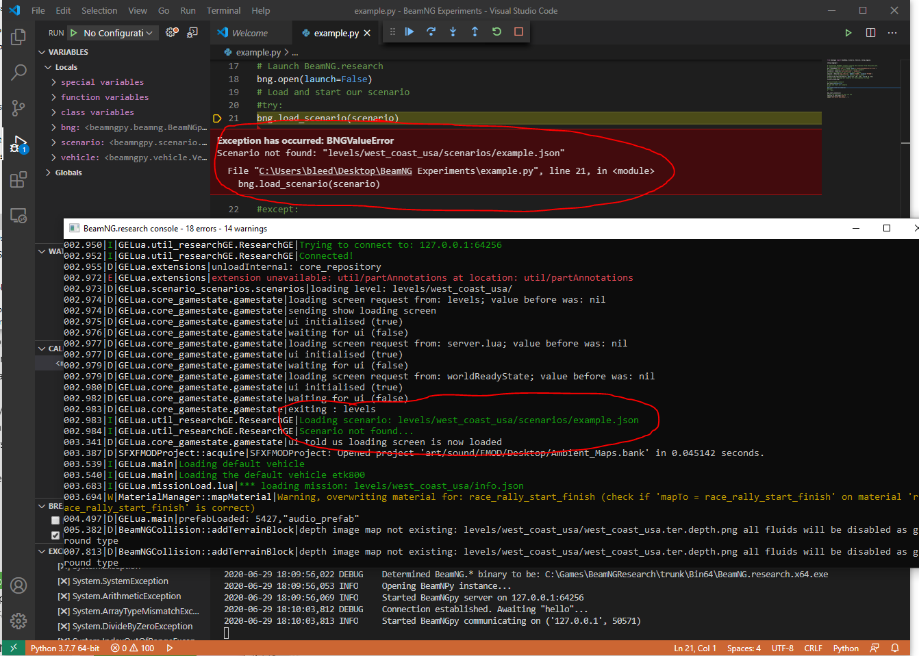 BNGValueError Scenario Not Found - But the game proceeds to load the scenario fine. · Issue #56 ...