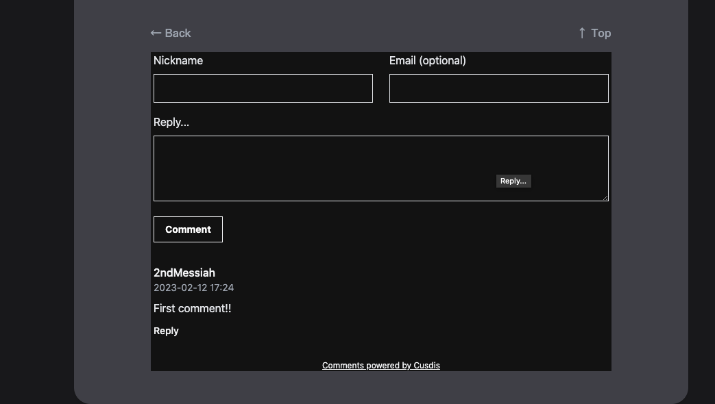 [feature Request] Possible To Support Cusdis As The Comment System