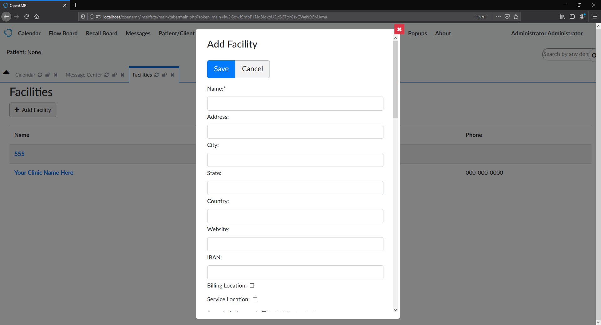 Facilities add and edit modal · Issue #3061 · openemr/openemr · GitHub