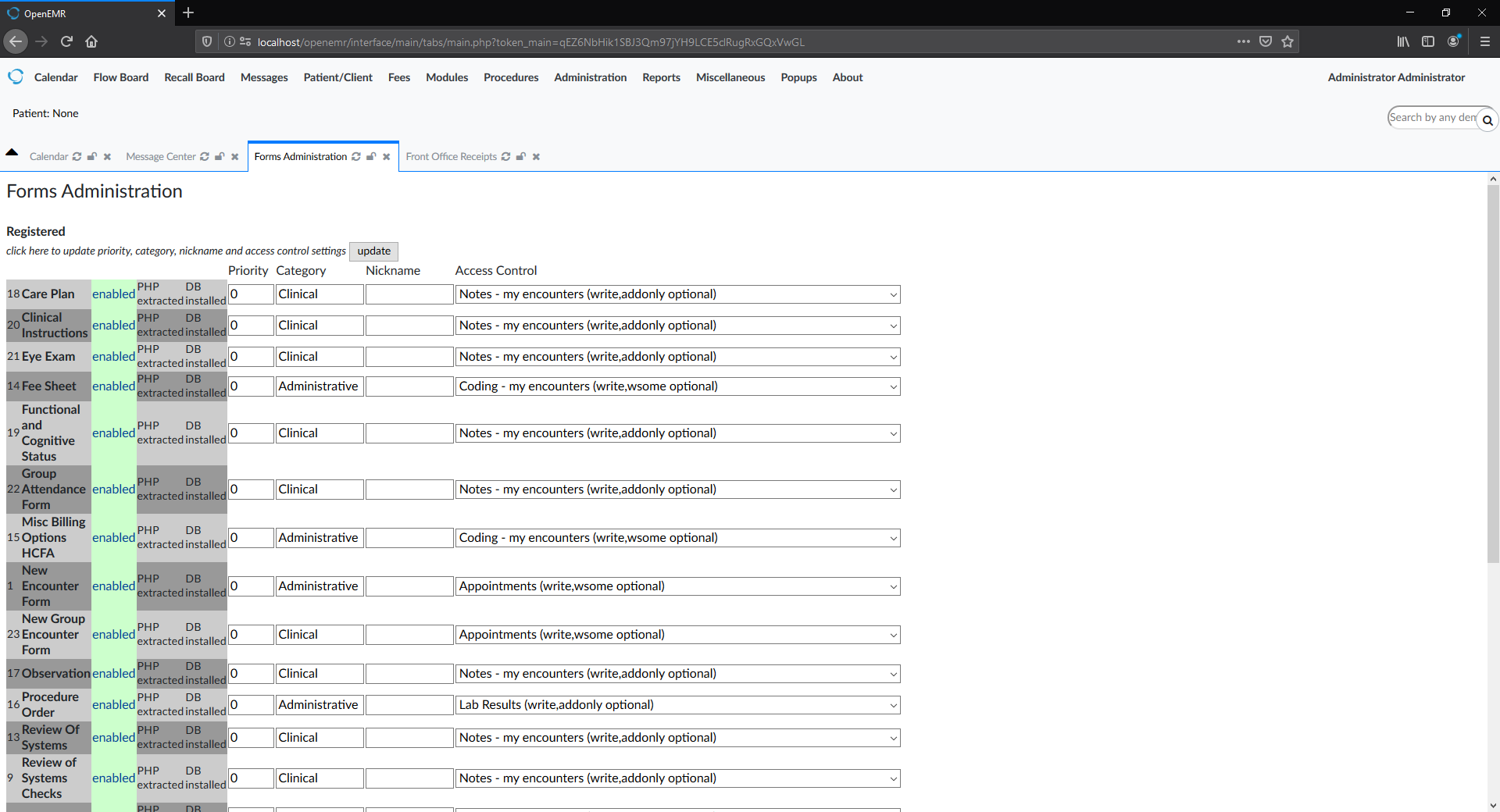Refine Forms Administration table · Issue #3099 · openemr/openemr · GitHub