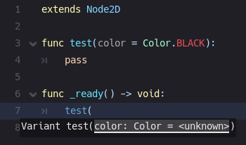 Default arguments show as in method tooltip · Issue #56262 · godotengine/godot · GitHub