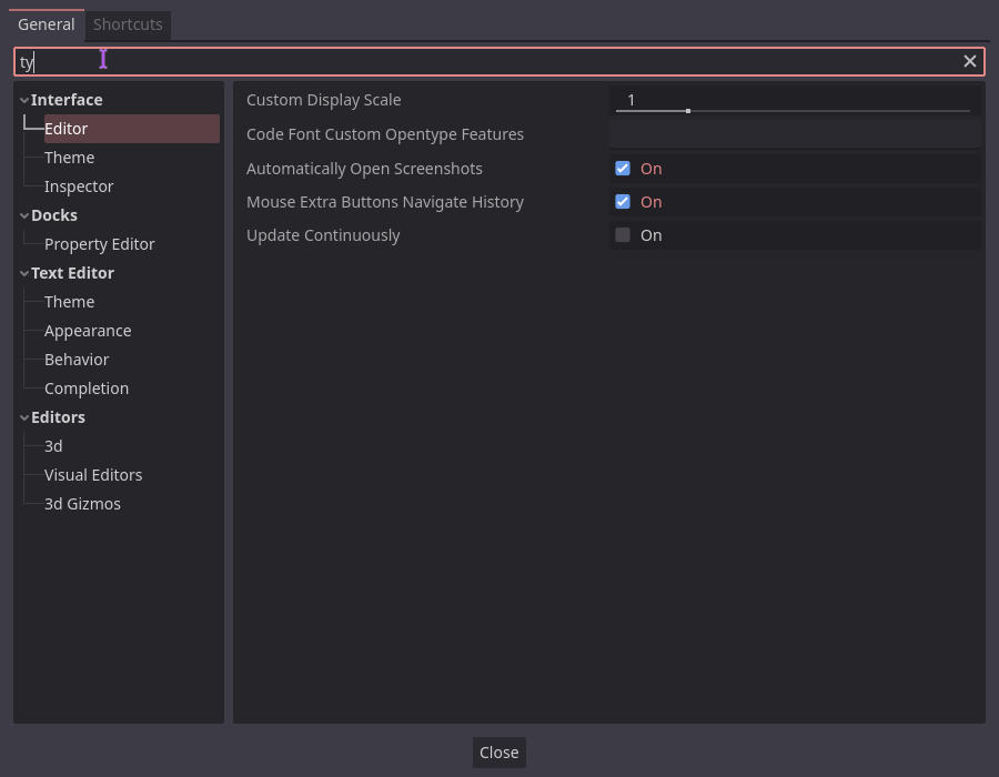 Searching some words results in empty Editor Settings sections · Issue #58815 · godotengine ...